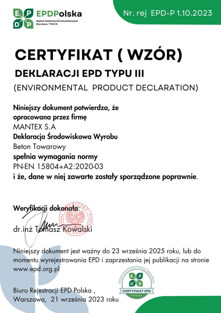 EPD - Certyfikat EPD