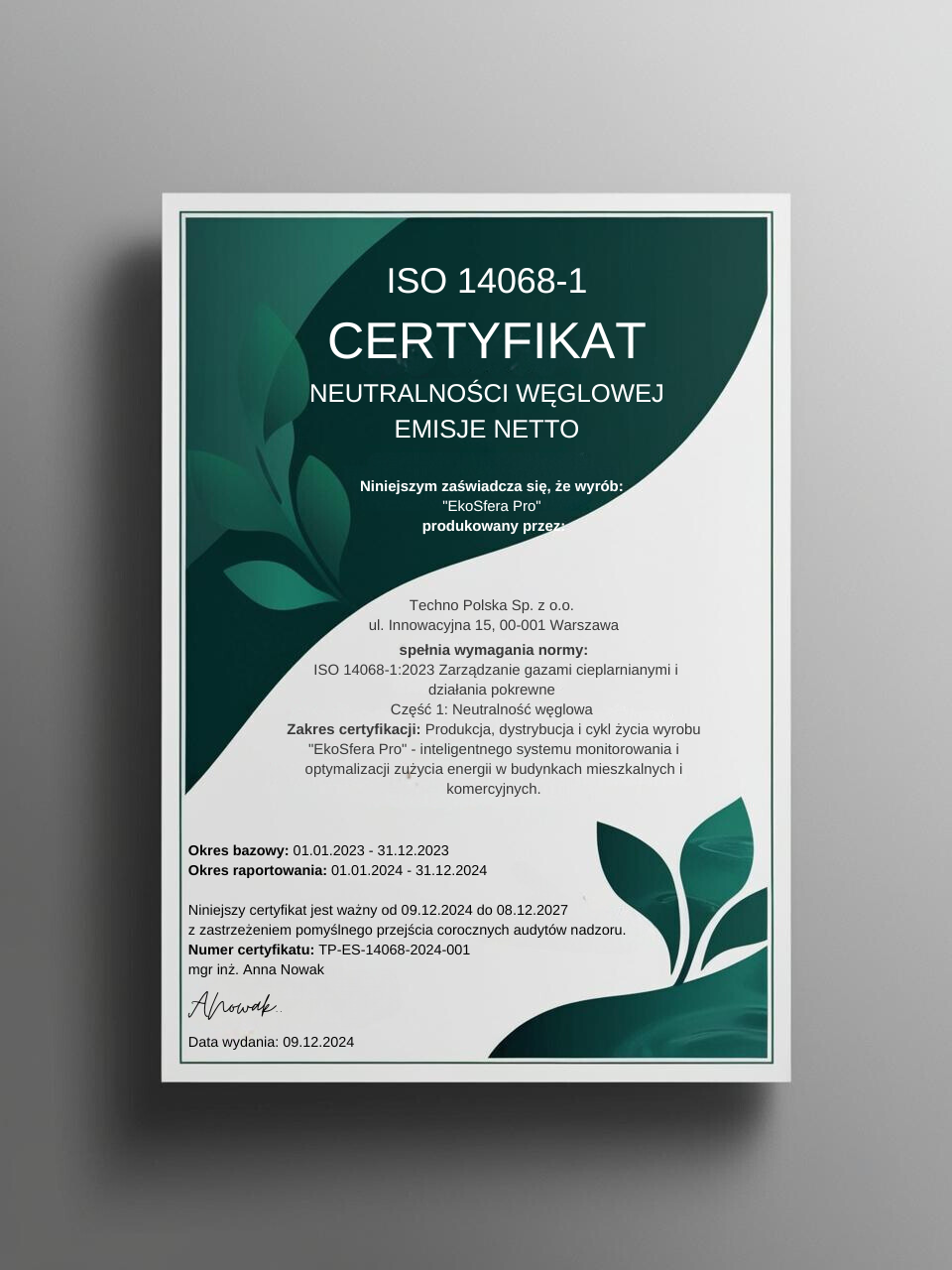 Certyfikat Zero Net - EPD Polska